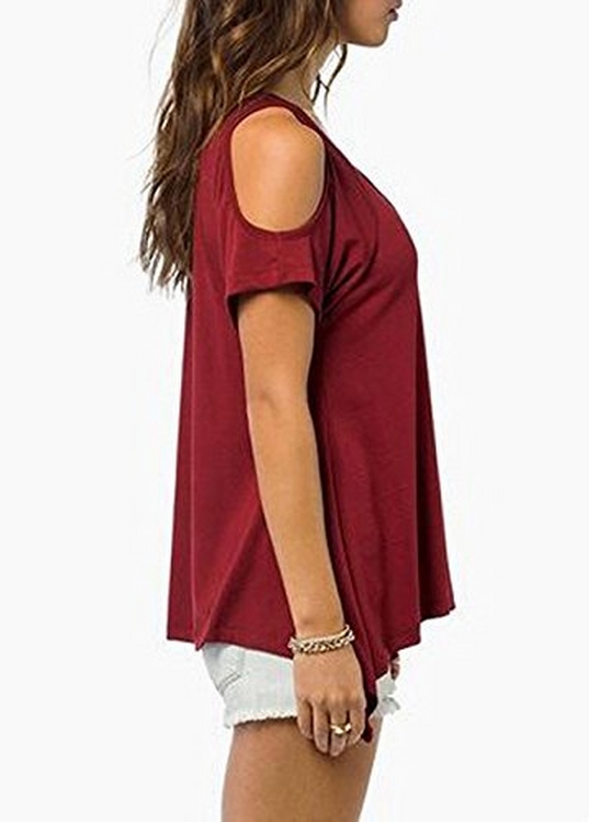 Sexy Womens Cotton Loose Cut Out Open Shoulder V Neck Casual Tops Tee T